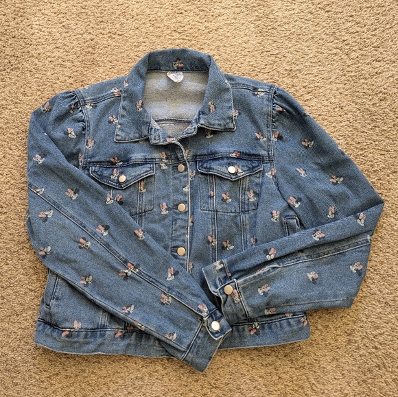 Disney | Jackets & Coats | Minnie Mouse Puff Shoulder Denim Jacket ...